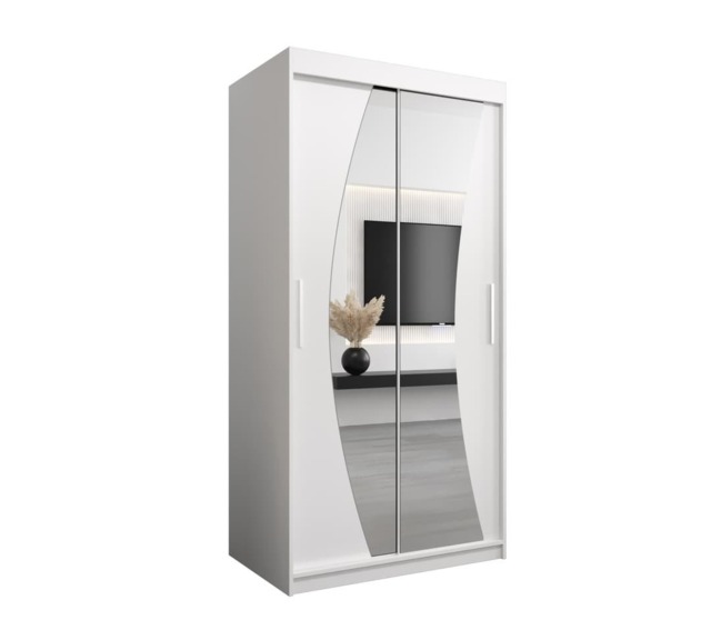 Wave Sliding Door Wardrobe 100cm - White 100cm by Arthauss | ufurnish.com