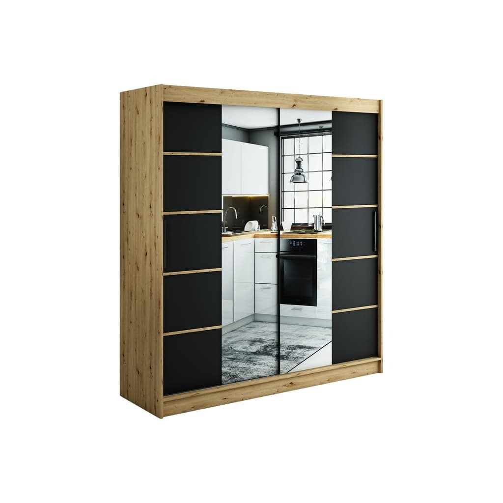 Leto V4 Sliding Door Wardrobe 200cm - Black 200cm by Arthauss ...