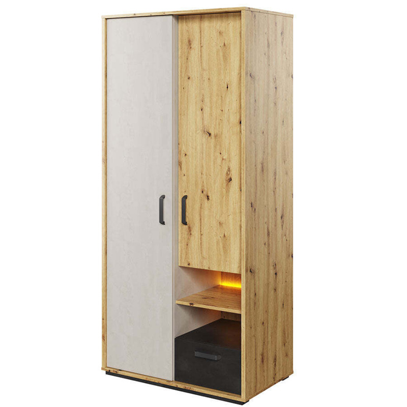 Qubic 03 Hinged Wardrobe 90cm with LED - Oak Artisan 90cm by Arthauss ...