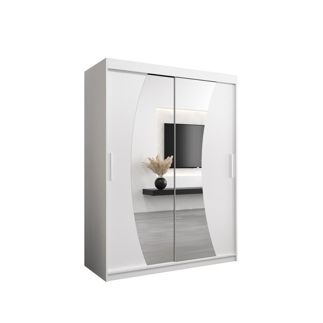 Wave Sliding Door Wardrobe 150cm - White 150cm by Arthauss | ufurnish.com