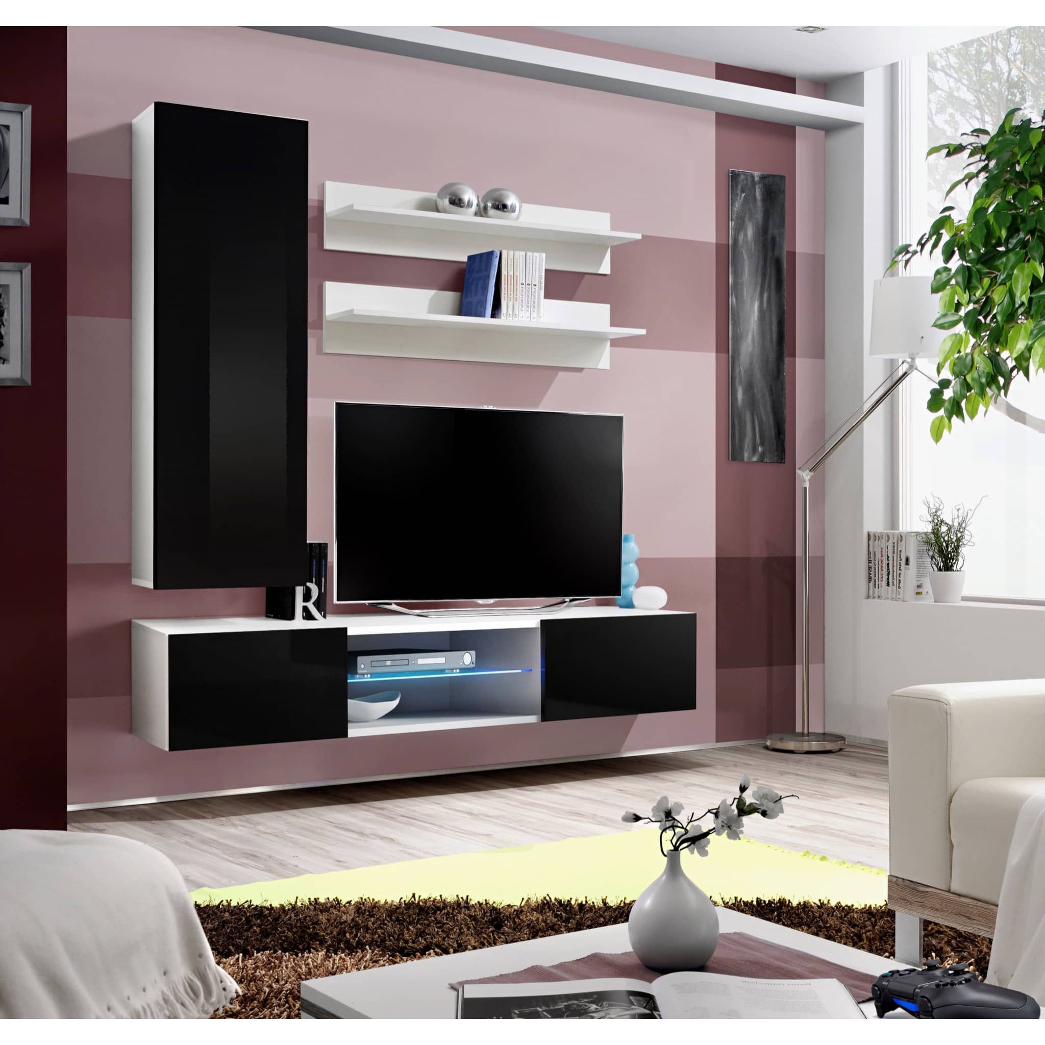 "Fly S1 Entertainment Unit For TVs Up To 49"" - 160cm White Black Gloss ...