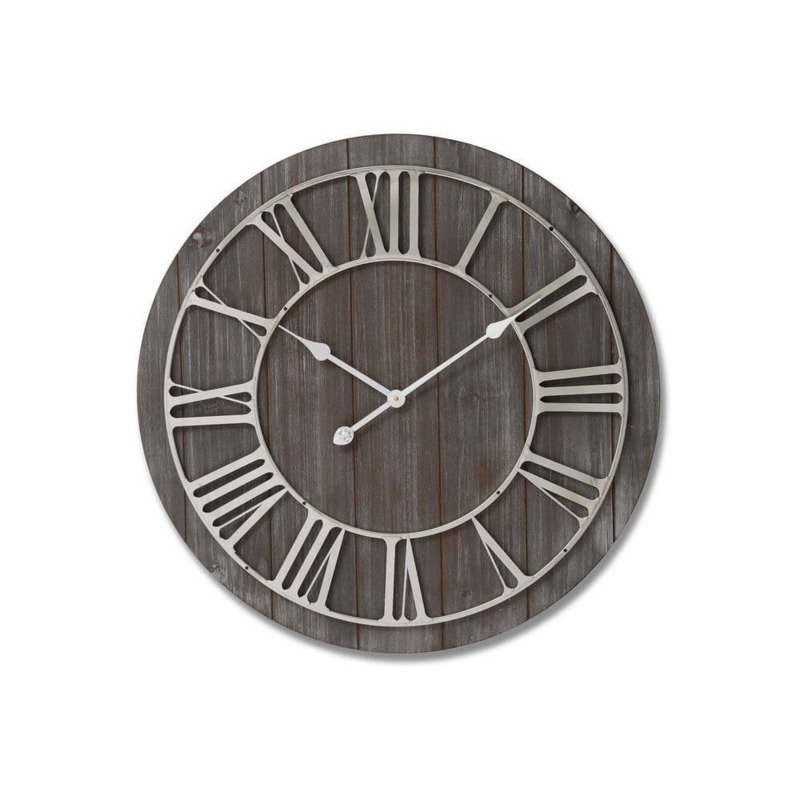 Oslo Wood Plank Wall Clock with Silver Face by Artisanti | ufurnish.com