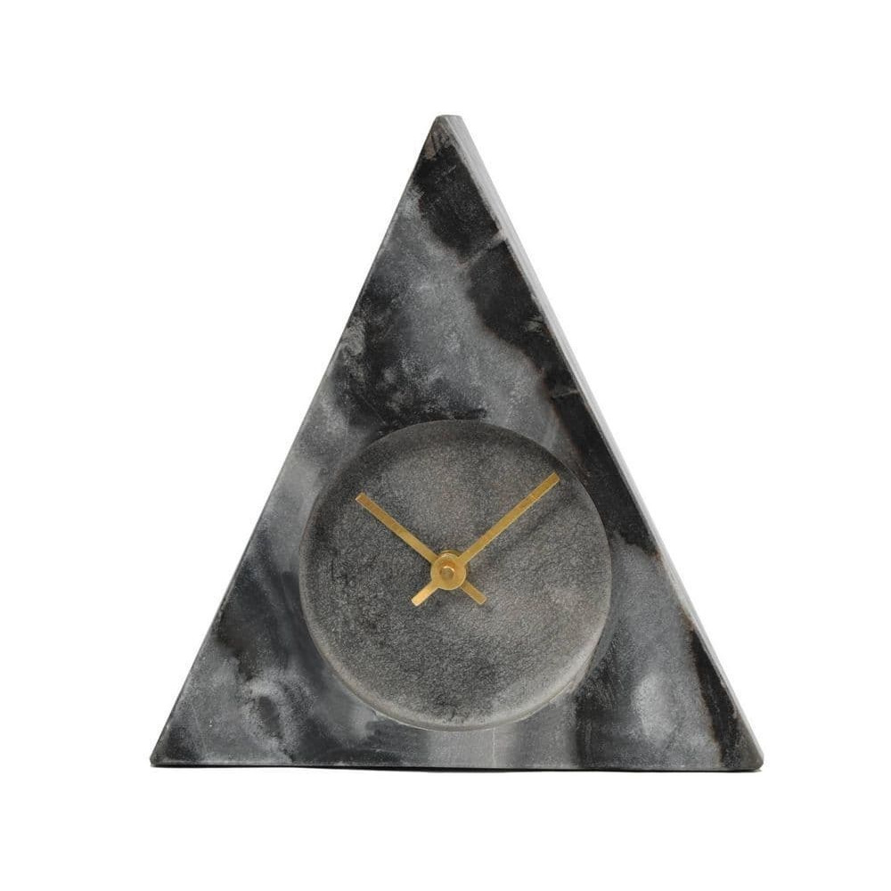 Stratos Grey Marble Triangular Mantel Clock by Artisanti | ufurnish.com