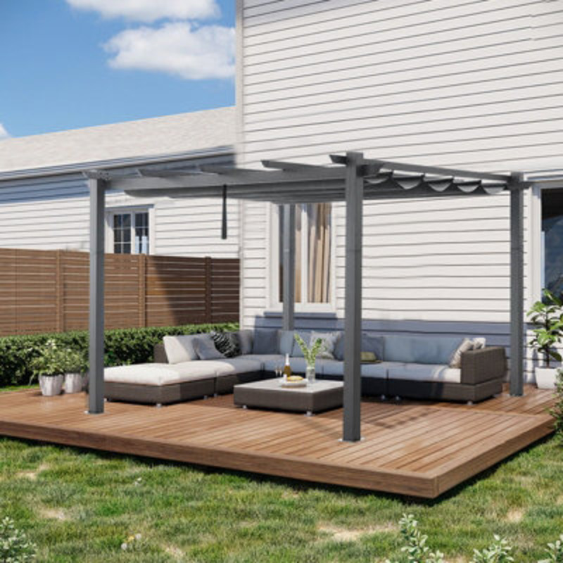 Obasyhig Grey 3 X 3 M Metal Foldable Pergola With Retractable Roof by B ...