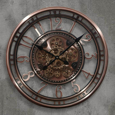 Prime Plus 54.5Cm Big Copper Wall Clock Large Rotating Gears by B&Q ...