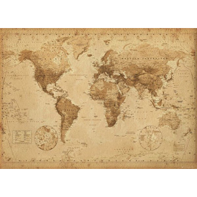 Gb Eye World Map Antique Style 140 X 100Cm Giant Map Poster by B&Q ...