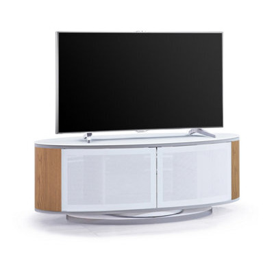 "Mda Designs Luna Gloss White Oval Cabinet With Oak Profiles White ...