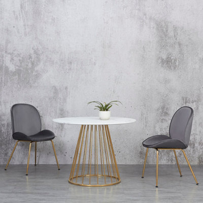 White Liverpool Marble Table With Golden Chrome Legs 100Cm Mdf Top by B ...