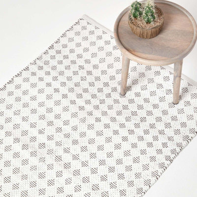 Homescapes White Geometric Black Diamond Chindi Rug, 150 X 240 Cm by B ...