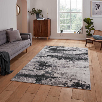 Think Rugs Artemis Modern Abstract Marble Metallic Rug -Beige / Silver ...