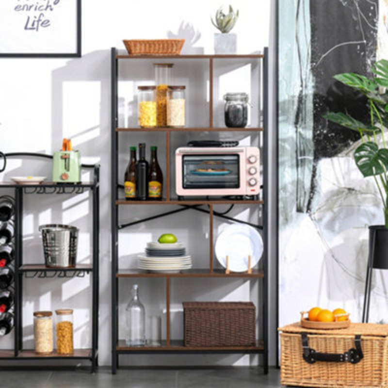 Homcom 4 Shelf Industrial-Style Storage Unit Bookcase W/ Dividers Metal ...