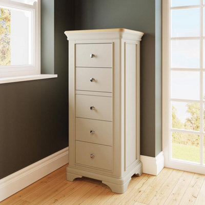FWSTYLE Large 5 Drawer Chest Of Drawers Solid Oak Putty Finish Ready ...