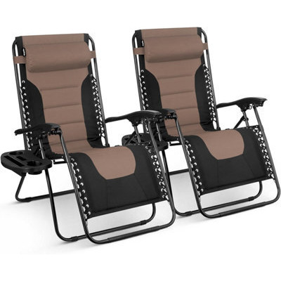 Keplin Set Of 2 Brown Heavy Duty Textoline Zero Gravity Chairs For ...