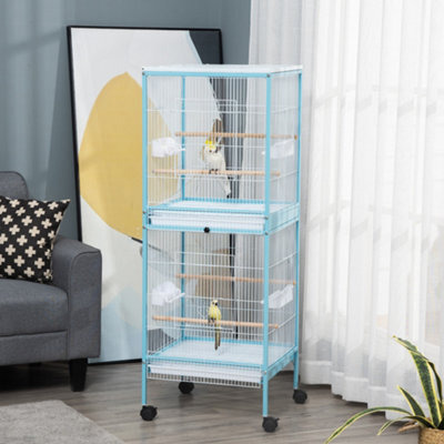 Pawhut 2 In 1 Large Bird Cage Budgie Cage With Stand Wheels Aviary For ...