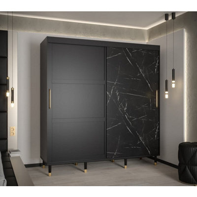 Arte Tromso Modern 2 Sliding Pannelled Marble Effect Door Wardrobe Gold ...