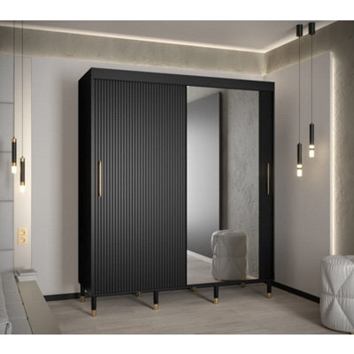 Arte Mora Ii Modern Mirrored 2 Sliding Door Wardrobe Gold Handles 9 ...