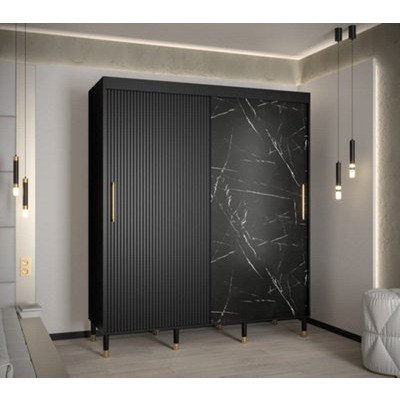 Arte Mora Modern 2 Sliding Marble Effect Door Wardrobe Gold Handles 9 ...