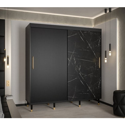 Arte Mora Modern 2 Sliding Marble Effect Door Wardrobe Gold Handles 9 ...