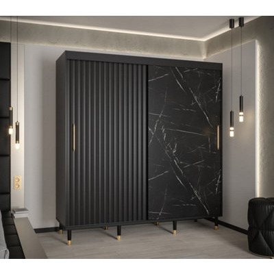 Arte Calipso Wave Modern 2 Sliding Marble Effect Door Wardrobe Gold ...