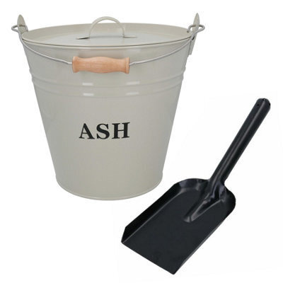 "AB Tools Cream Coal Bucket With Lid & 5"" Shovel Metal Ash Tidy Bin ...