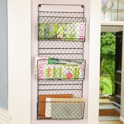 Dibor Black Chicken Wire Wall Mounted Magazine Newspapers Tools Holder ...