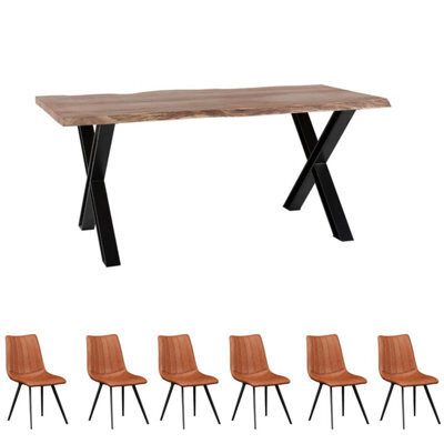 Live Edge Wood And Metal Large Dining Table Set And 6 Chairs by B&Q ...