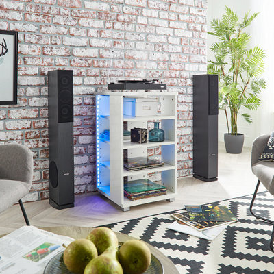 MMT Funiture Designs Wood Gloss White Hi Fi Av Rack Unit Cabinet With ...
