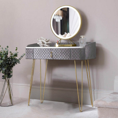 CARME Home Bali Sunset Set 2- Dove Grey Velvet Dressing Table With Led ...