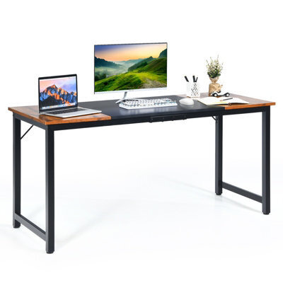 Costway Wooden Computer Desk Metal Frame Industrial Writing Workstation ...