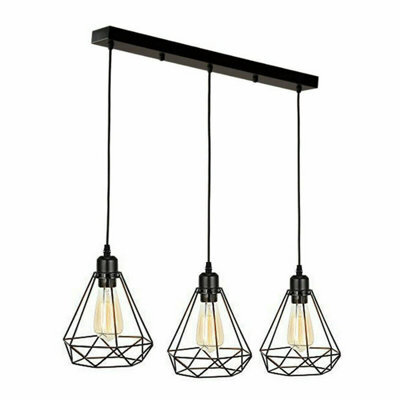 Vintage Industrial 1 To 3 Head Ceiling Pendant Light Metal Cage Led ...