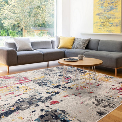 Multicolour Modern Abstract 9mm Thick Stain-Resistant Rug For Bedroom ...