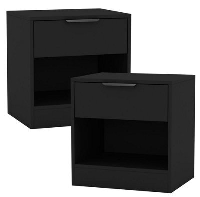 Urbn-Living Urbnliving 45Cm Width 1-Drawer Bedside Black Table Cabinet ...