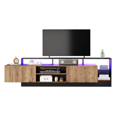 Btm Wooden Tv Stand With 2 Cabinets And Open Shelves For Tvs Up To 70 ...