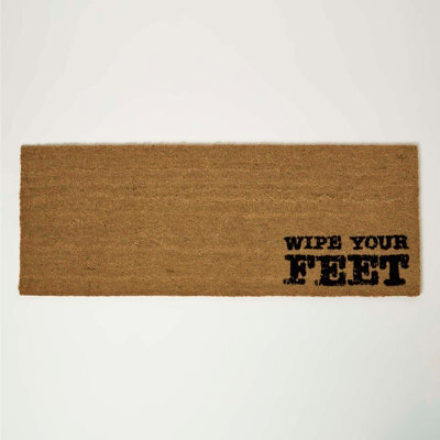 "Homescapes ""wipe Your Feet"" Coir Double Door Mat Runner 120 X 45 Cm ...