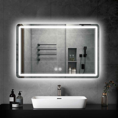 Rectangular Wall-Mounted Bathroom & Wc Illuminated Mirror (W)80Cm (H ...