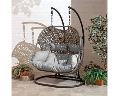 Suntime Brampton Double Cocoon Hanging Rattan Egg Chair With Grey ...