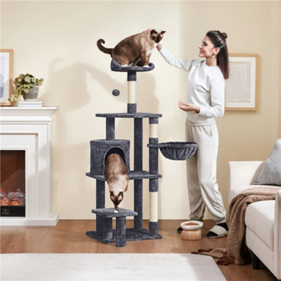 Yaheetech Dark Grey 145 Cm Tall Multi Level Cat Tower With Basket ...