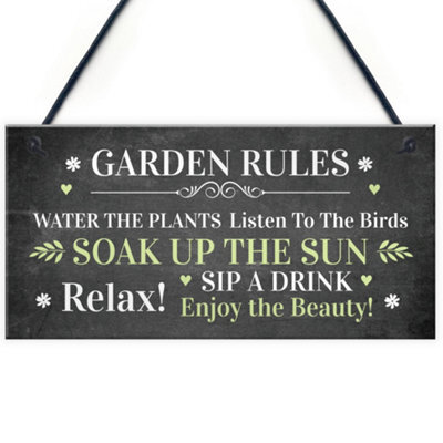Red Ocean Garden Rules Sign For Garden Summerhouse Hanging Plaque Home ...