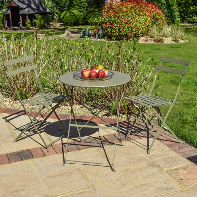 BPS Access Solutions Bps Deluxe Garden Bistro Set - Round Table (Olive Green) by B&Q | ufurnish.com