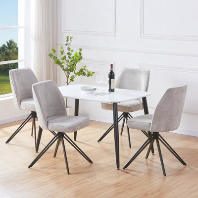 Core Products Aspen White Rectangular Table & 4 Swivel Dining Chairs ...