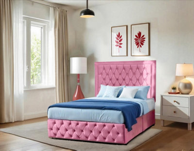 6Ft Plush Fabric Chesterfield Diven Bed Set With 26''chesterfield ...