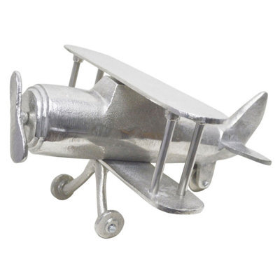 Homescapes Large Designer Solid Metal Biplane Classic Silver Table Top ...