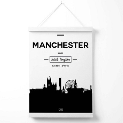 Artze Wall Art Manchester Black And White City Skyline Art Print With ...