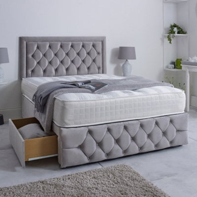 Bsspoke Lena Divan Bed Set Plush Velvet Chesterfield Bumperbar With 4 ...