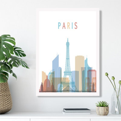 Artze Wall Art Paris Colourful City Skyline Framed Print Size: A3 With ...