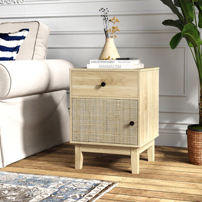 Costway Boho End Table With Solid Wood Legs Modern Bedside Table With ...