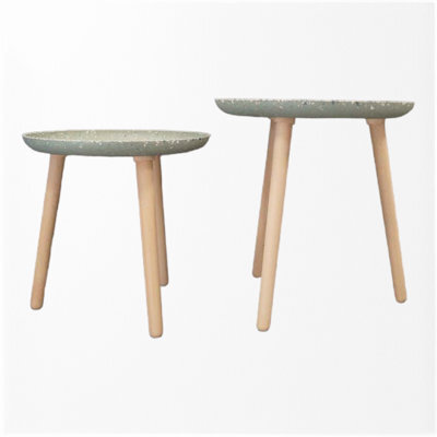 Earthy Sustainable Terrazzo Sage Bamboo Round Side Table - Set Of 2 by ...
