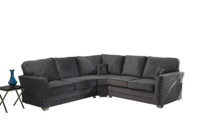 Elland Chenille Grey Corner Sofa Full Back 2C2 by B&Q | ufurnish.com