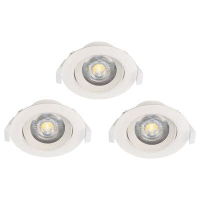3 Pack Adjustable Ceiling Downlight With Built-In Led - White Plastic ...