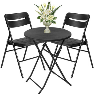 Novecrafto Small Round Folding Table & 2 Folding Chairs Set - Hdpe Top ...